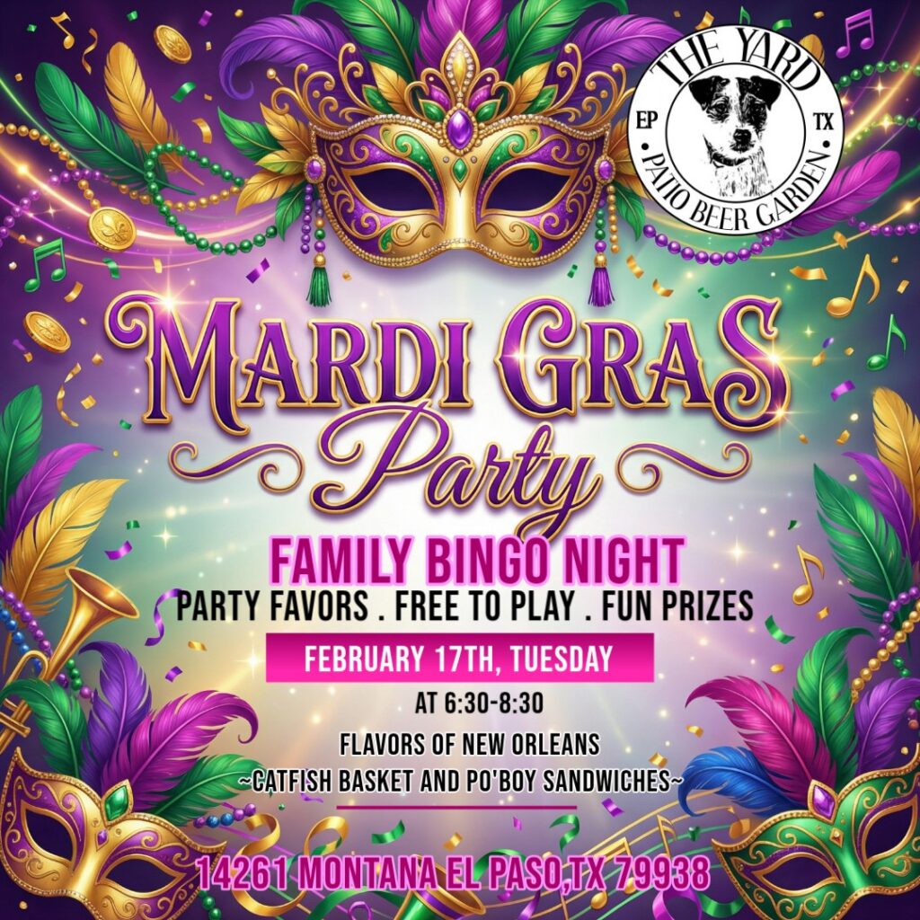 Mardi Gras Party Family Bingo Night - The Yard Patio Bar Garden